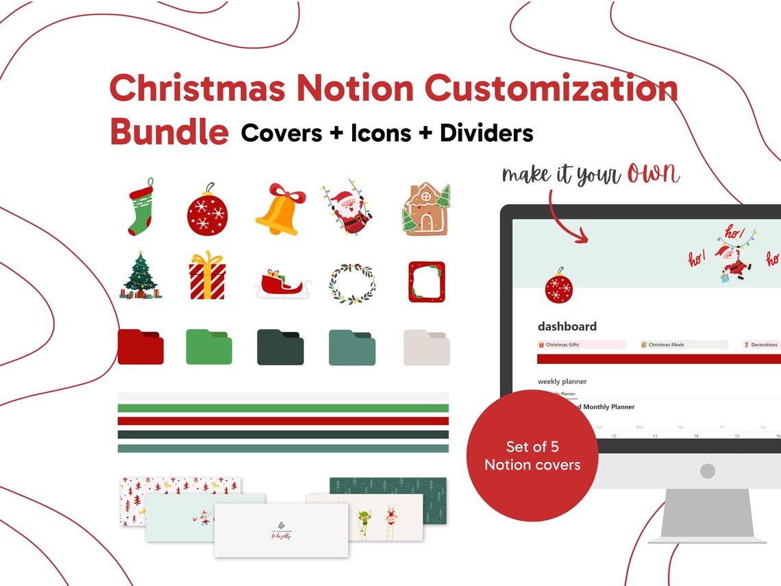 Notion Icons for Notion Template Christmas Notion Customization Bundle Notion Covers Notion ...