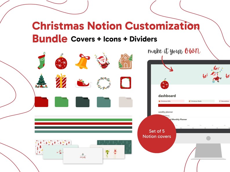 Notion Icons for Notion Template Christmas Notion Customization Bundle ...