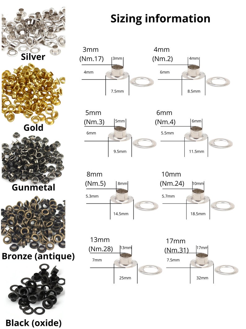 Pack of 100 Eyelets Grommets With Washers for Leather Craft Repair 3mm ...