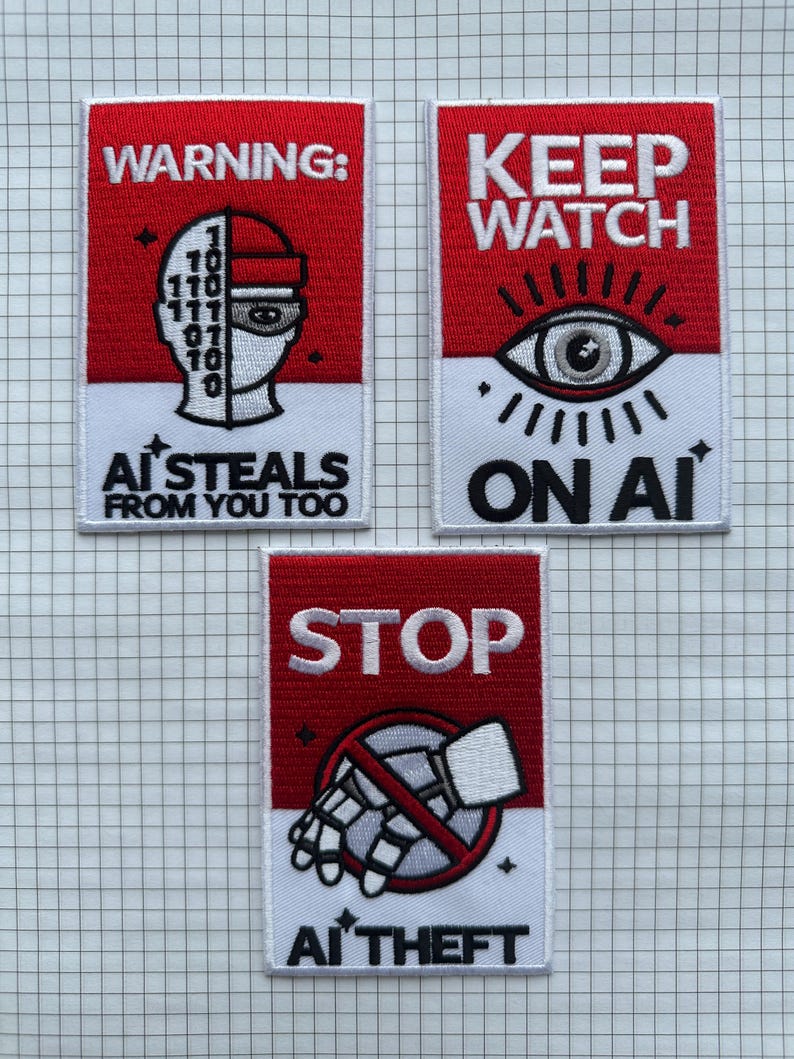 Anti-ai Iron on Patch Set: Stop Artificial Intelligence Logo (2.8x4 In ...