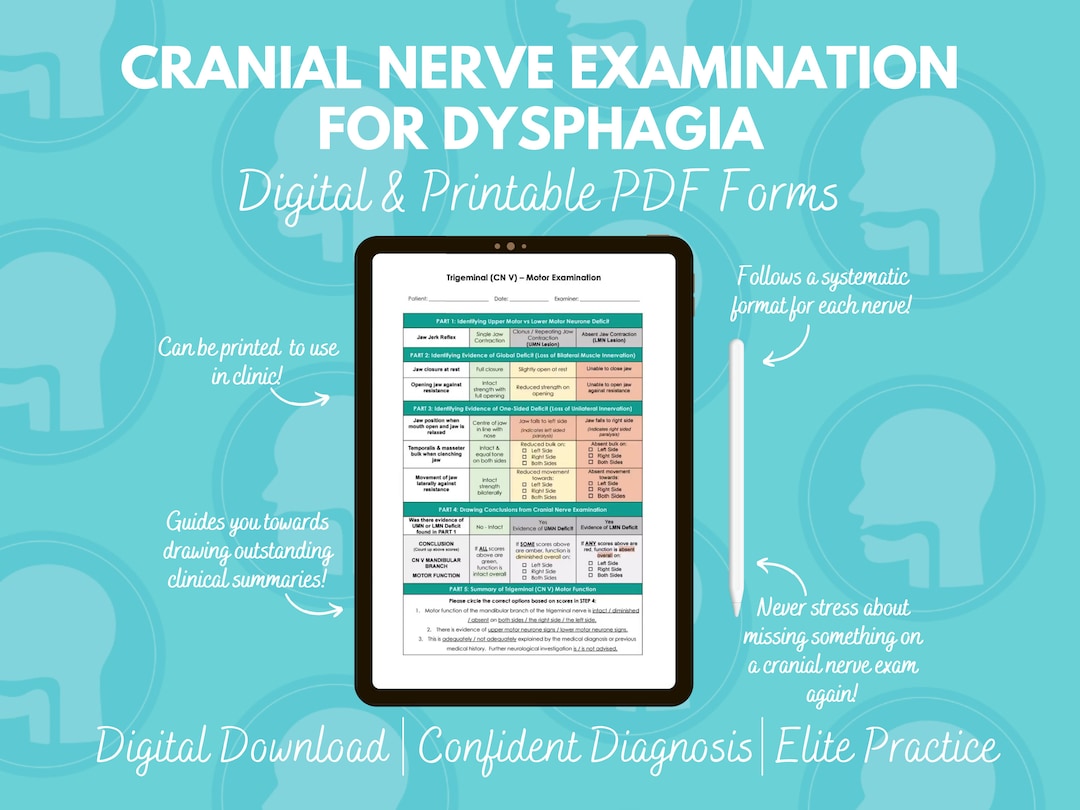 Adult Speech Therapy Cranial Nerve Examination: Printable Dysphagia ...