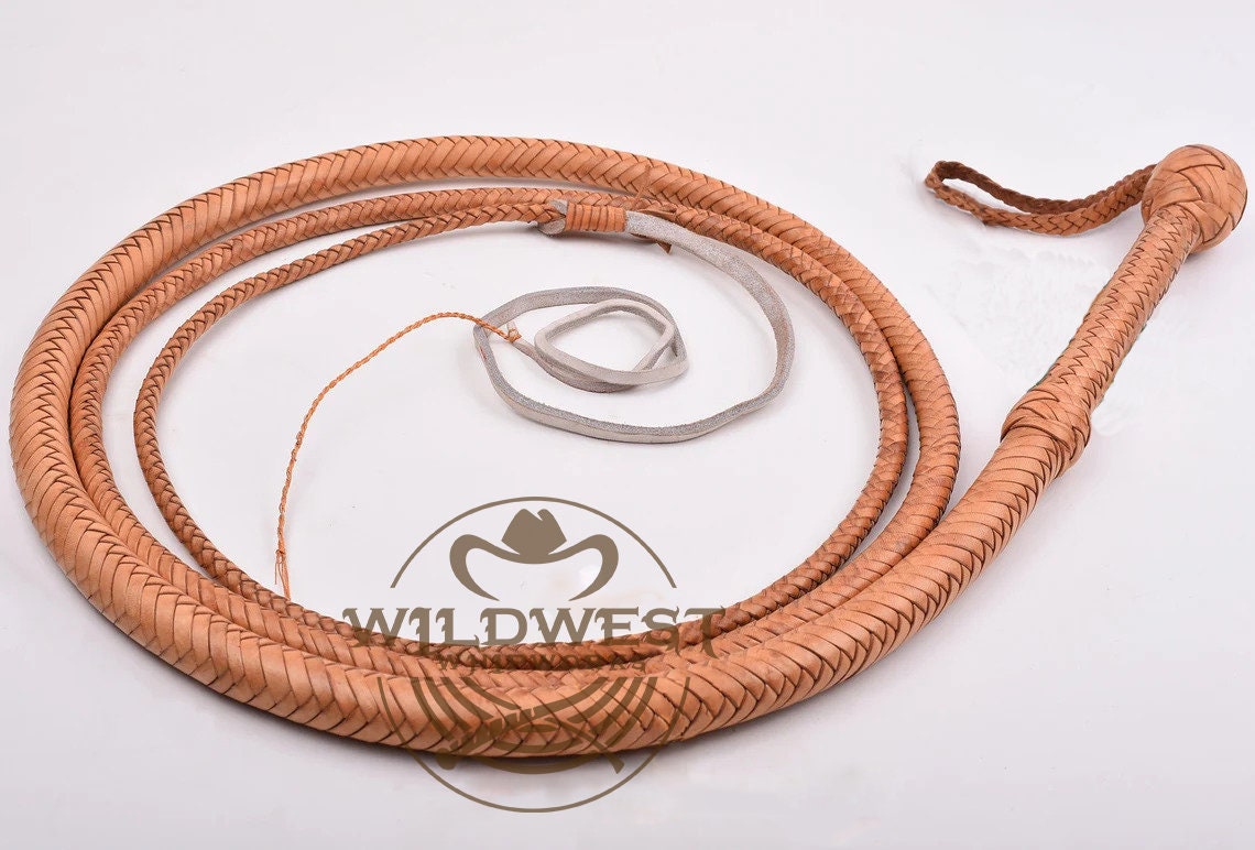 Natural Tan Kangaroo Hide Leather Bullwhip, 4ft to 12ft, 12/16 Plait ...
