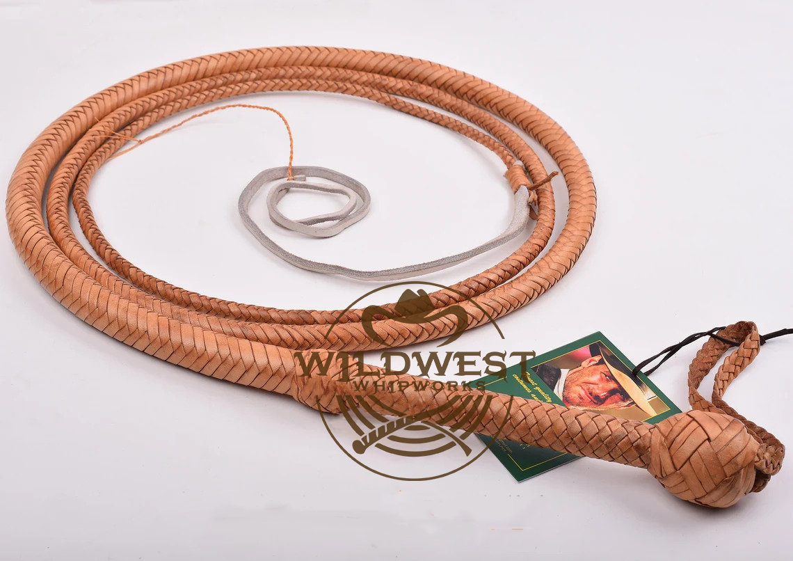 Natural Tan Kangaroo Hide Leather Bullwhip, 4ft to 12ft, 12/16 Plait ...