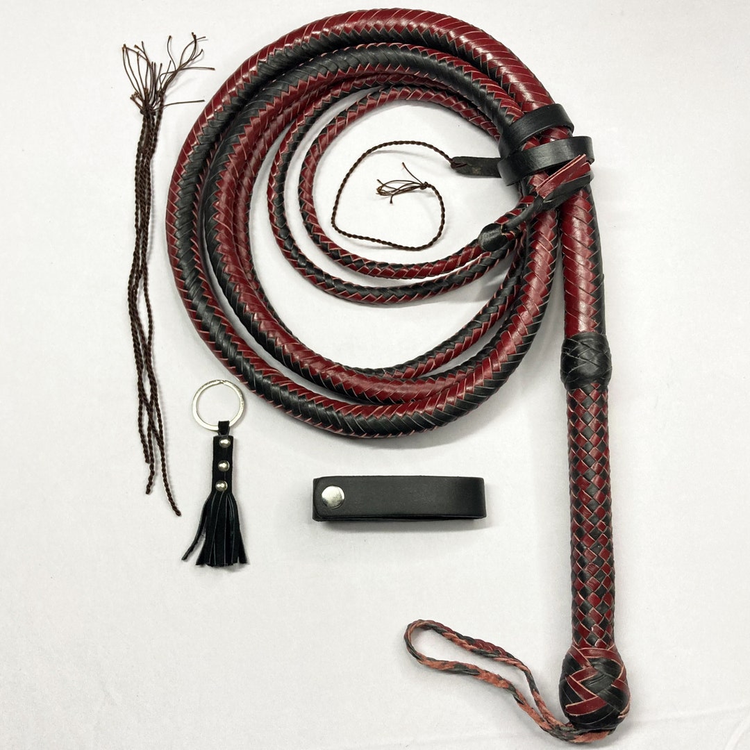 Cowhide Leather Two Tone Black and Red Bullwhip, 4ft to 12ft ...