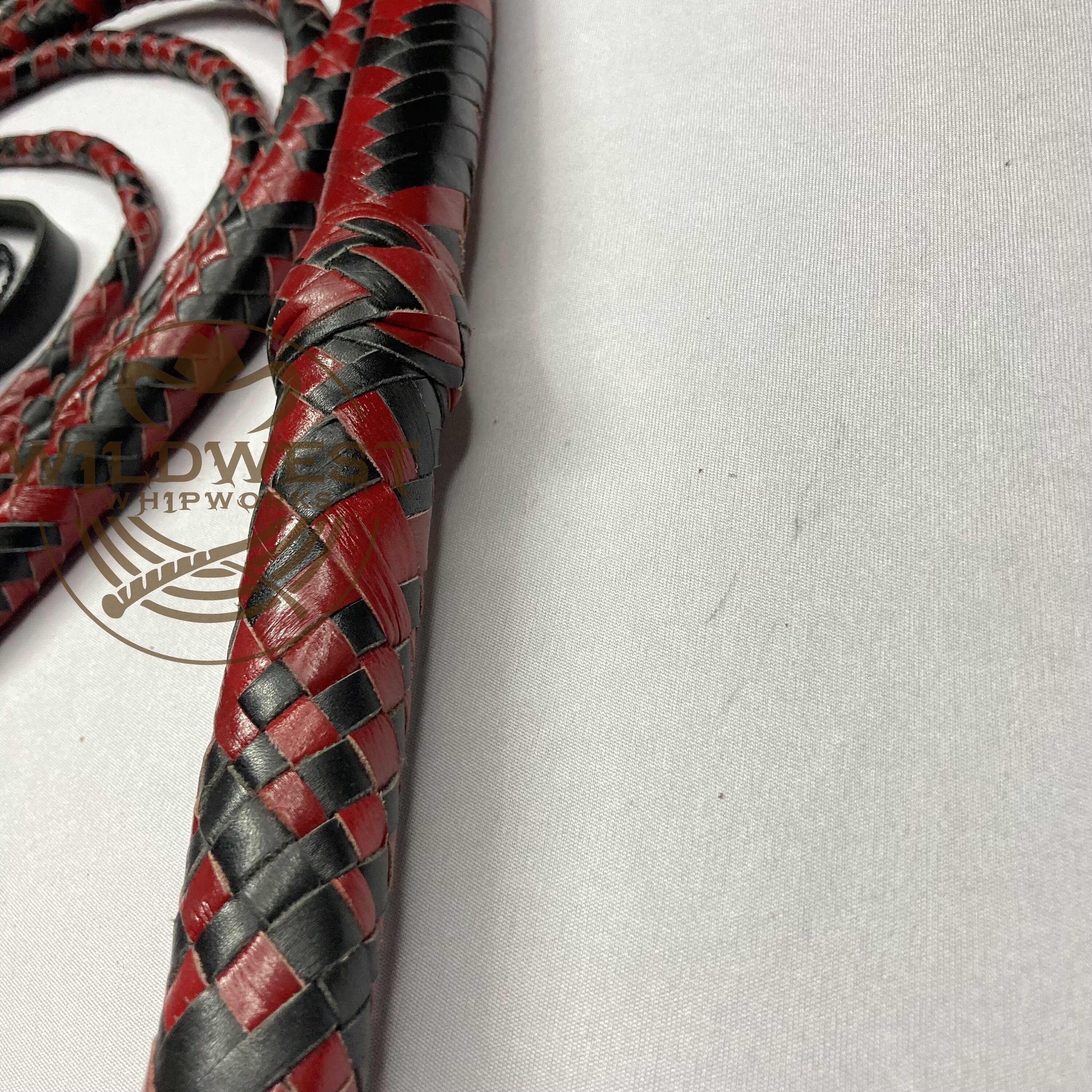 Kangaroo Hide Leather Bullwhip Black and Red, 4ft to 12ft, 12/16 Plait ...