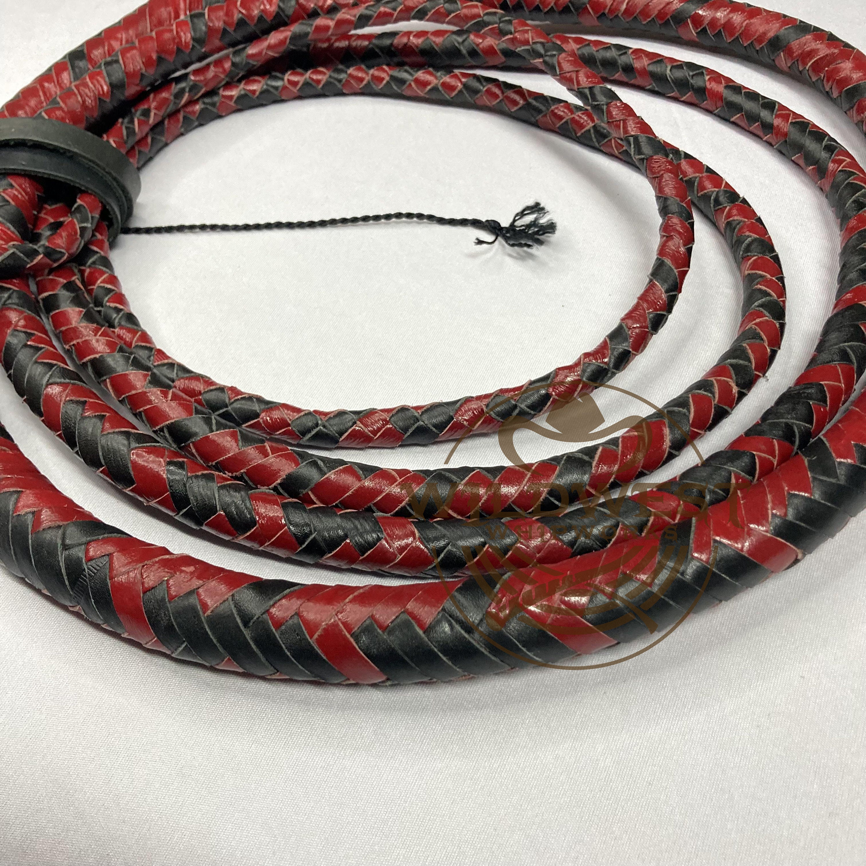 Kangaroo Hide Leather Bullwhip Black and Red, 4ft to 12ft, 12/16 Plait ...