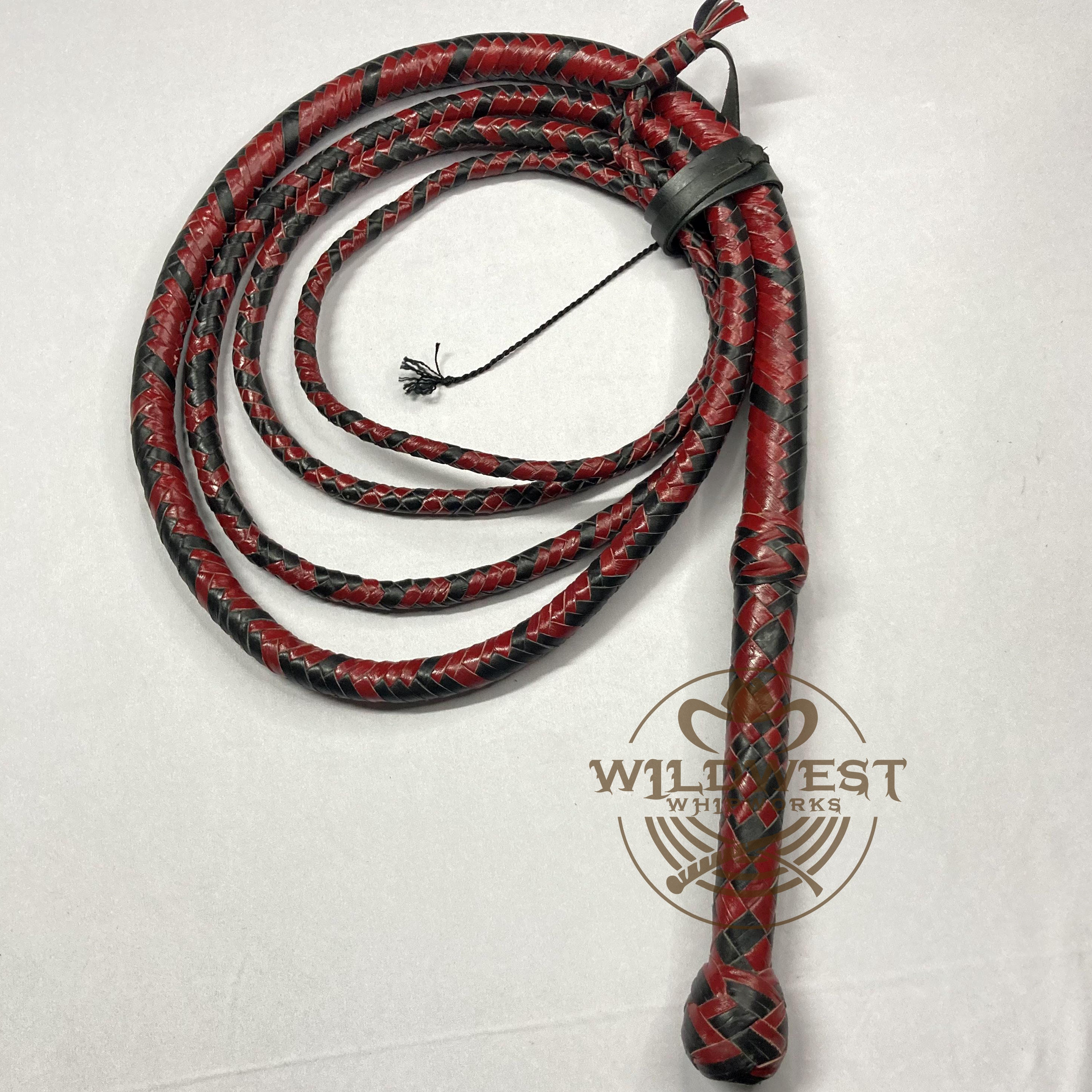Kangaroo Hide Leather Bullwhip Black and Red, 4ft to 12ft, 12/16 Plait ...