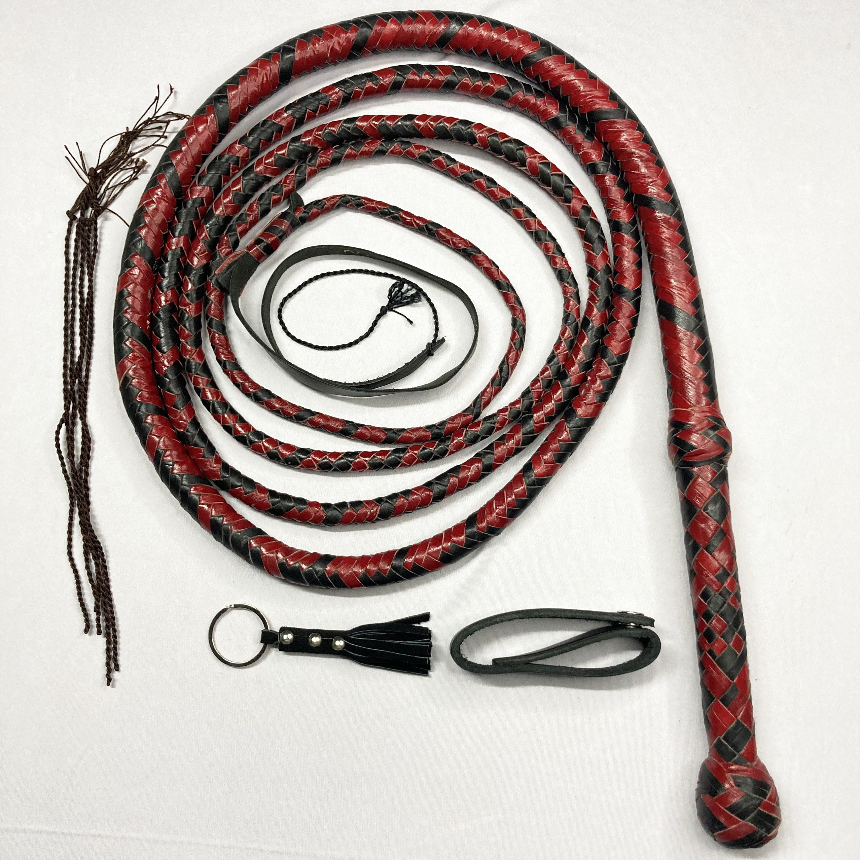 Kangaroo Hide Leather Bullwhip Black and Red, 4ft to 12ft, 12/16 Plait ...