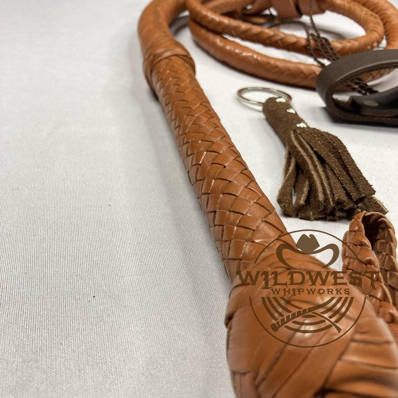 Tan Kangaroo Hide Leather Bullwhip, 4ft to 12ft, 12/16 Plait ...