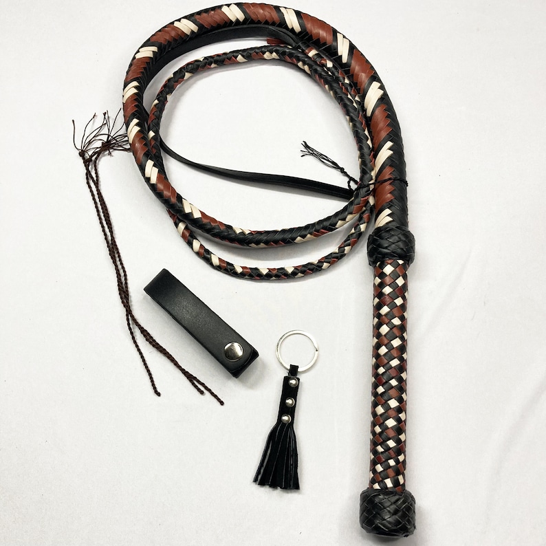 Multi Color Kangaroo Hide Leather Bullwhip , 4ft to 12ft, 12/16 Plait ...