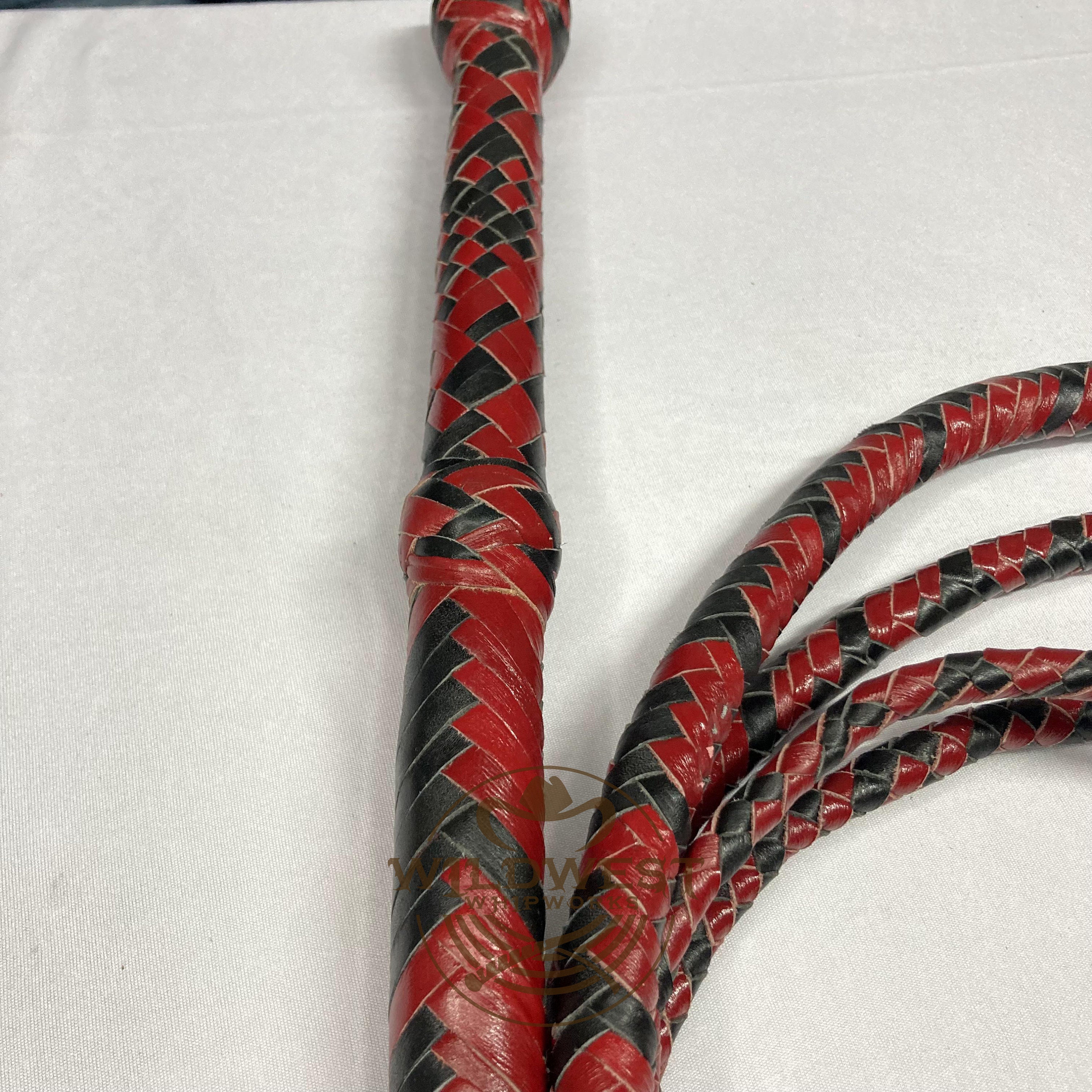 Kangaroo Hide Leather Bullwhip Black and Red, 4ft to 12ft, 12/16 Plait ...