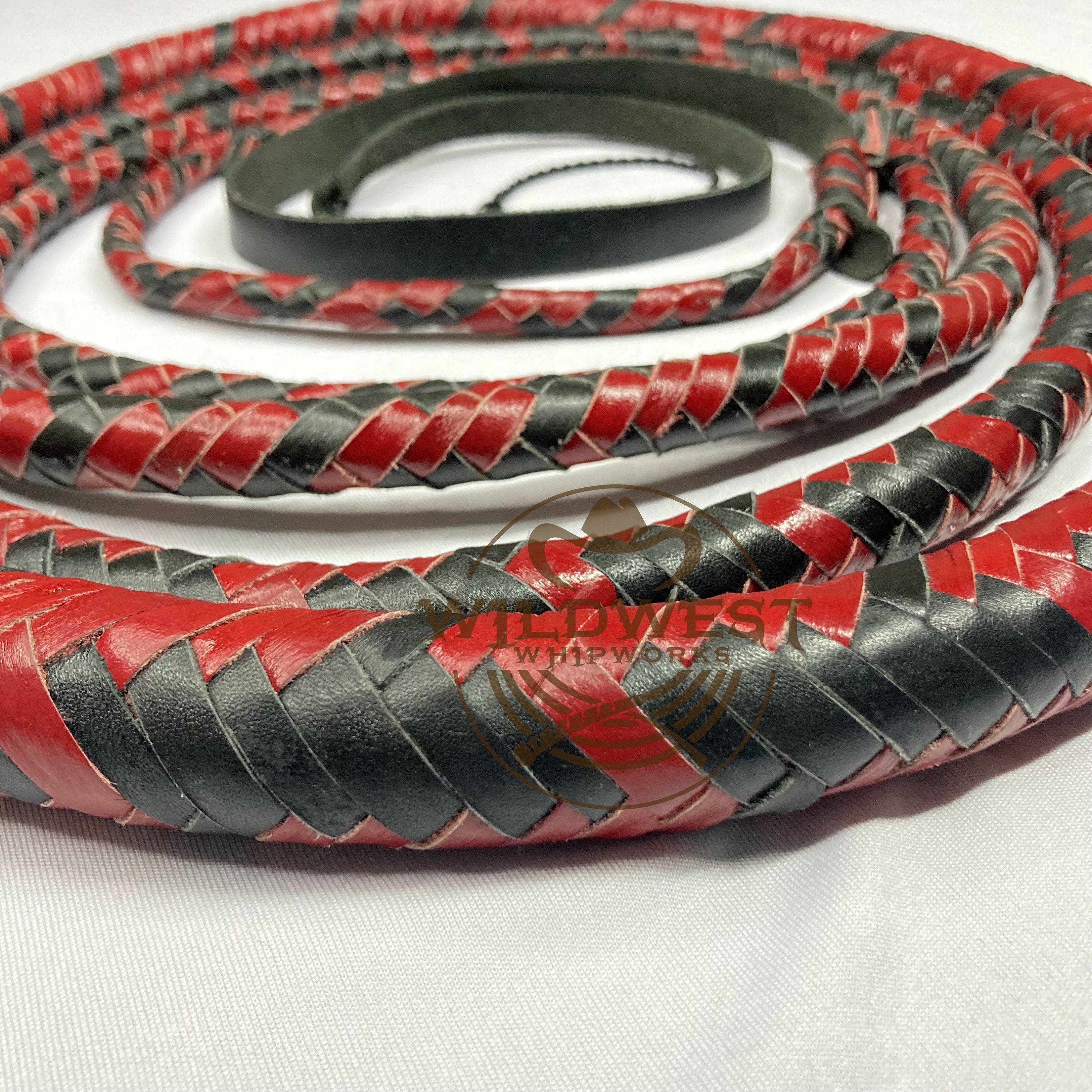 Kangaroo Hide Leather Bullwhip Black and Red, 4ft to 12ft, 12/16 Plait ...