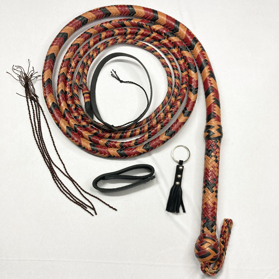 Kangaroo Hide Leather Bullwhip Tan, Black and Red, 4ft to 12ft, 12/16 ...
