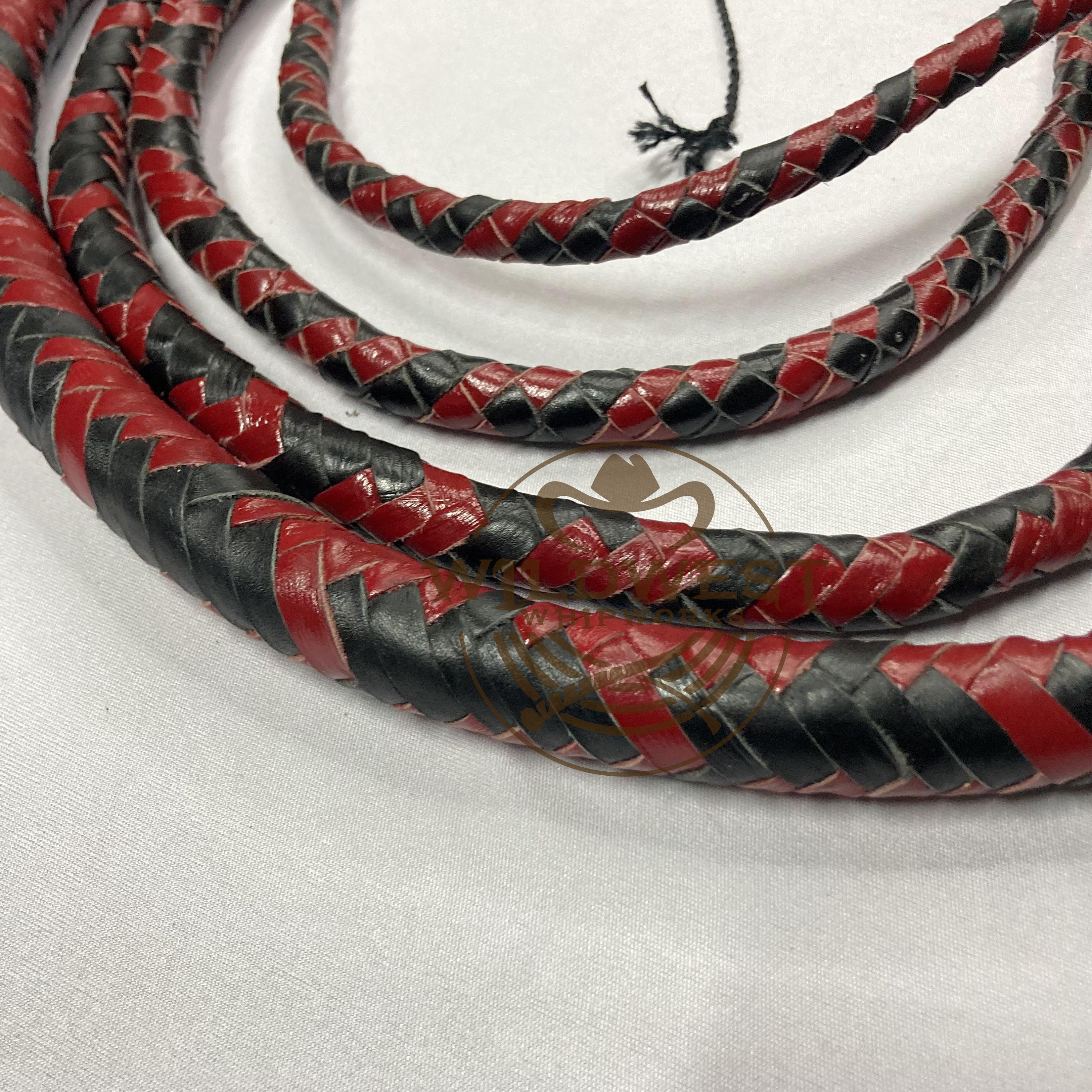 Kangaroo Hide Leather Bullwhip Black and Red, 4ft to 12ft, 12/16 Plait ...