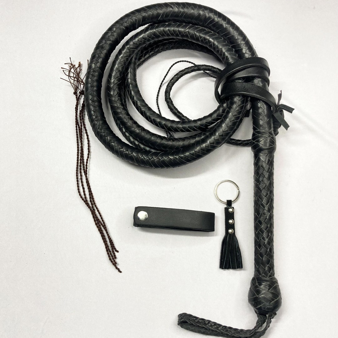 Kangaroo Hide Black Leather Bullwhip , 4ft to 12ft, 12/16 Plait Indiana ...