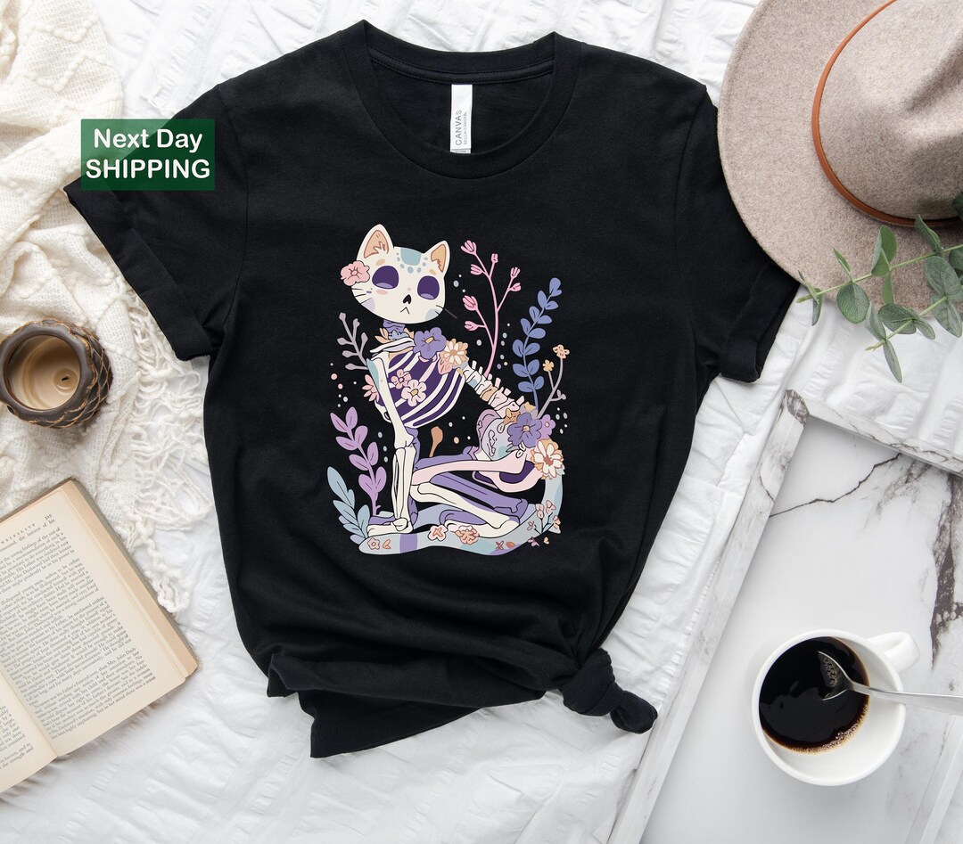 Pastel Goth Cat Skeleton T-shirt, Pastel Goth Shirt, Kawaii Clothes ...