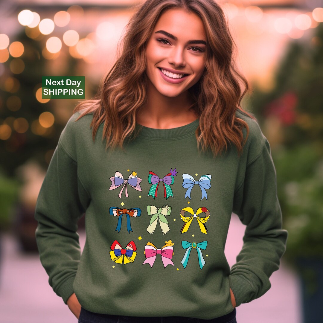 Disney Princess Coquette Bow Watercolor Sweatshirt, Aurora Ariel Belle ...