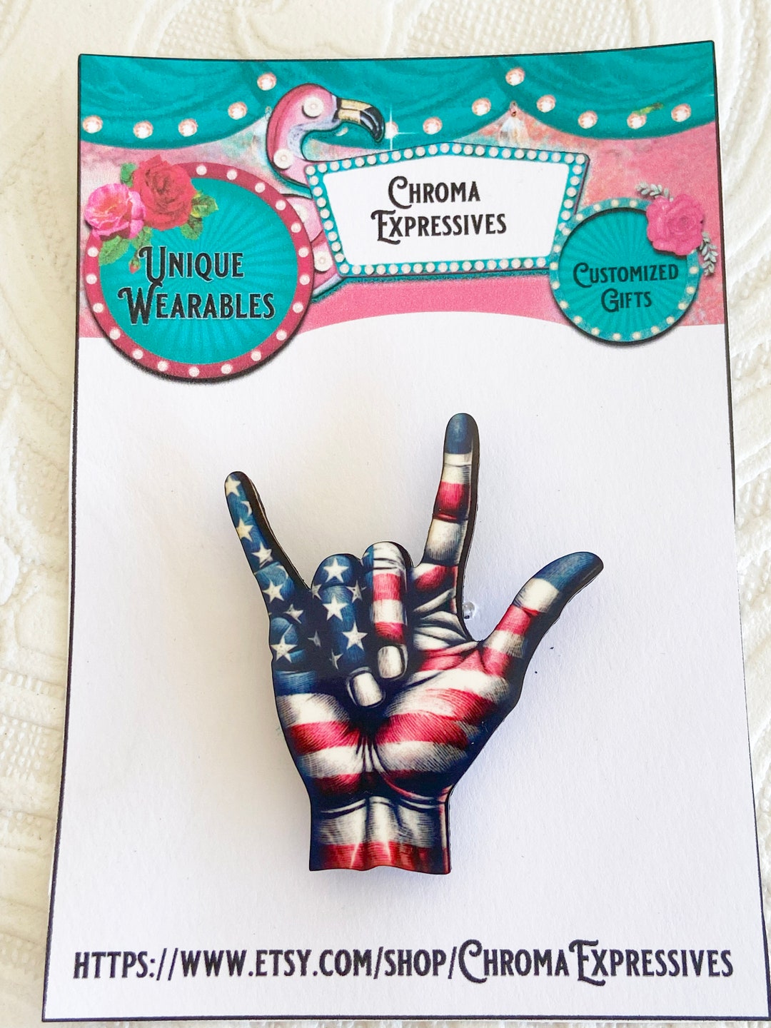 I Love You in Sign Language Pin / Brooch, Red White & Blue, Handmade - Etsy