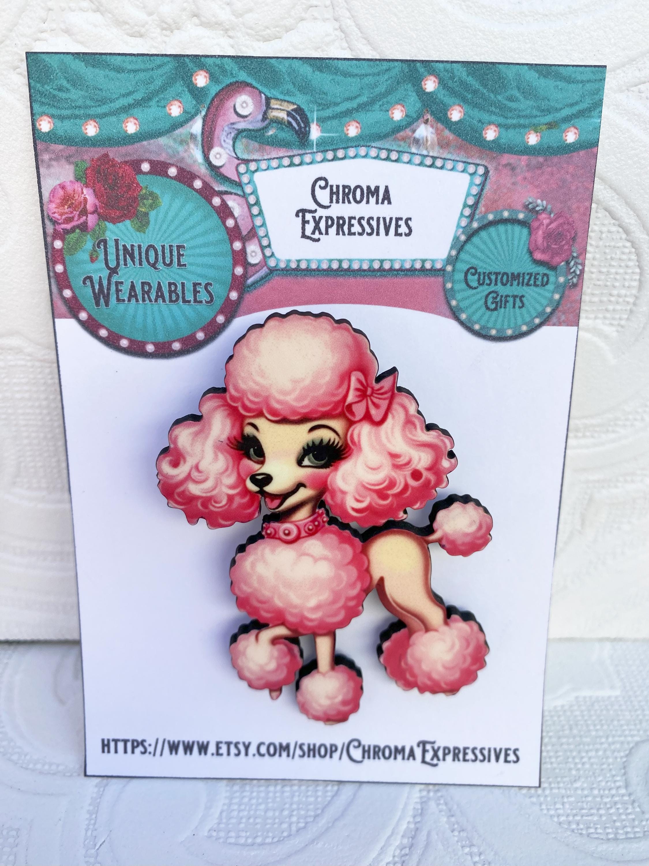 Retro Pink Poodle Brooch: Laser Cut Kitsch Pin - Etsy