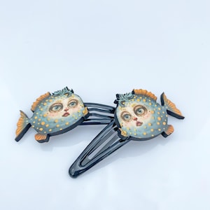 Pufferfish Hair Clips – Sublimated Laser Cut Wood | Quirky Ocean ...