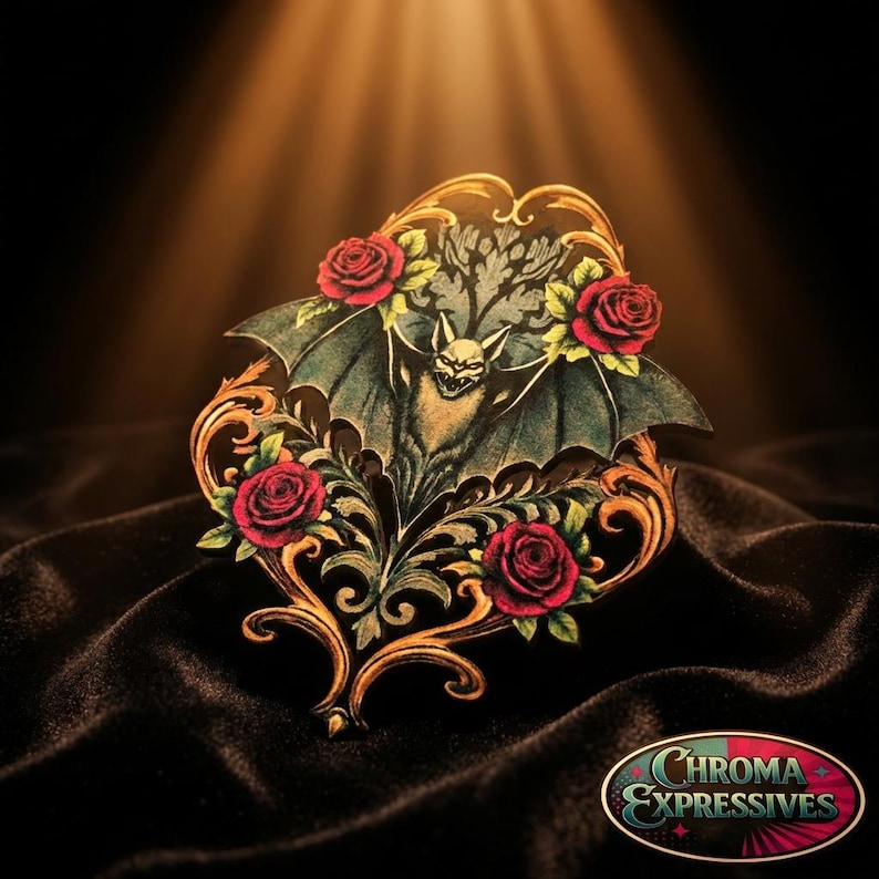Bat & Roses Brooch – Gothic Vintage Glam Pin, Dark Romantic Statement ...