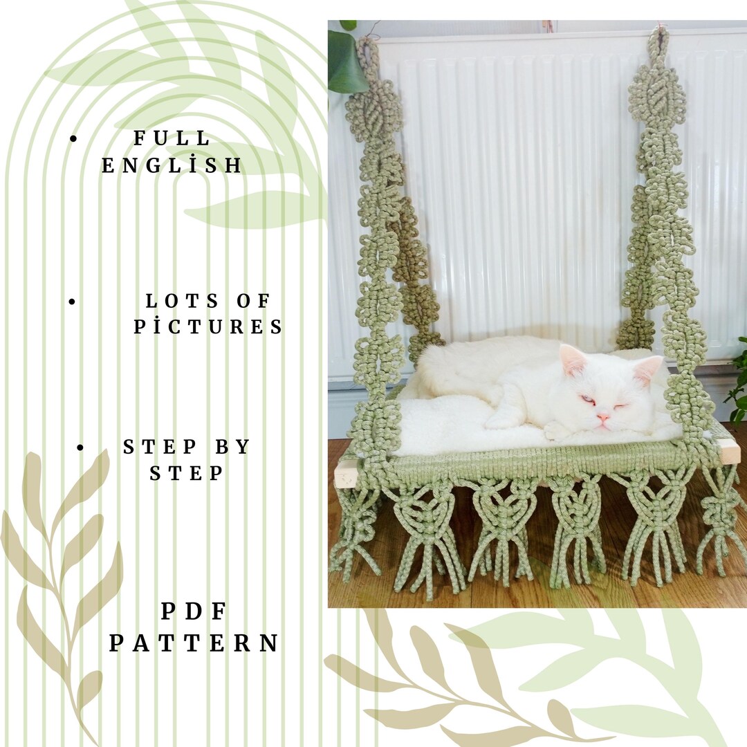 DIY Macrame Cat Hammock Tutorial PDF Boho Cat Bed Pattern & Small Pet ...