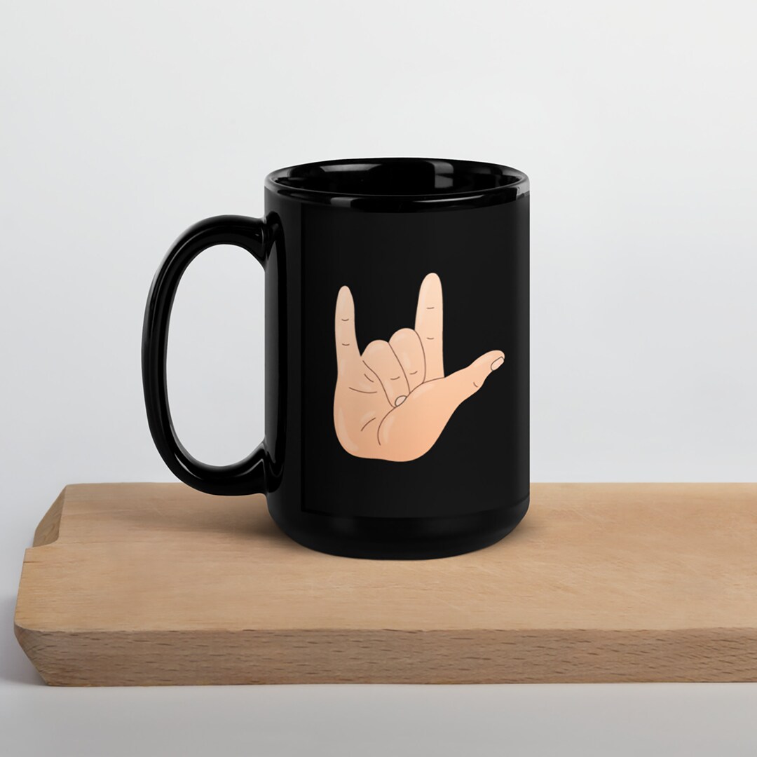 I Love You Sign Language Black Glossy Mug - Etsy