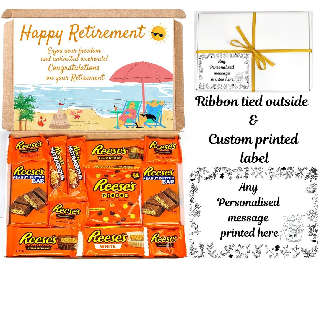 Happy Retirement Gift Box Personalised Letterbox Medium Chocolate Sweet ...
