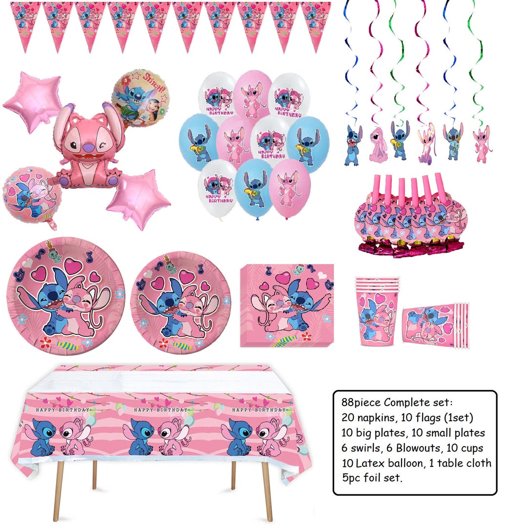 Stitch & Lilo Theme Party Tableware Sets Banner Plates, Tablecloth ...