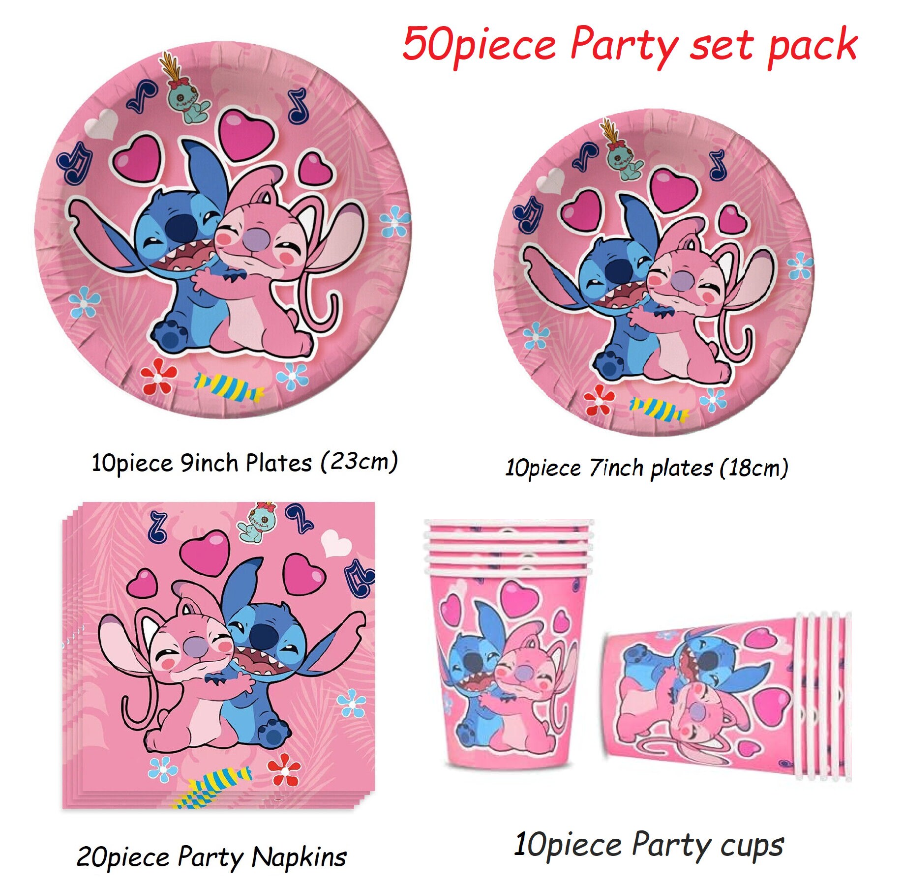 Stitch & Lilo Theme Party Tableware Sets Banner Plates, Tablecloth ...