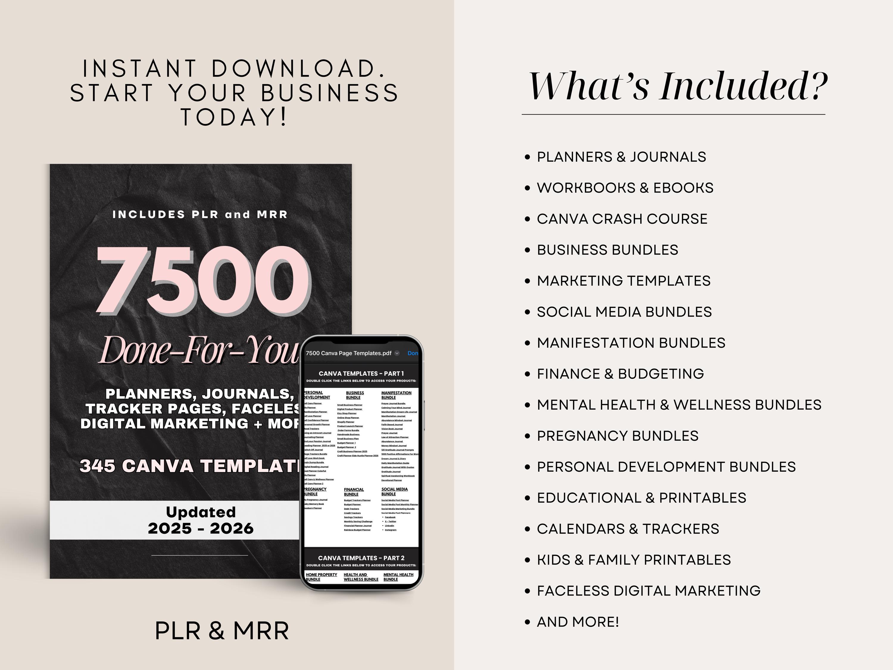 7500 Done for You PLR MRR Digital Canva Template Bundle, 2025 2026 ...