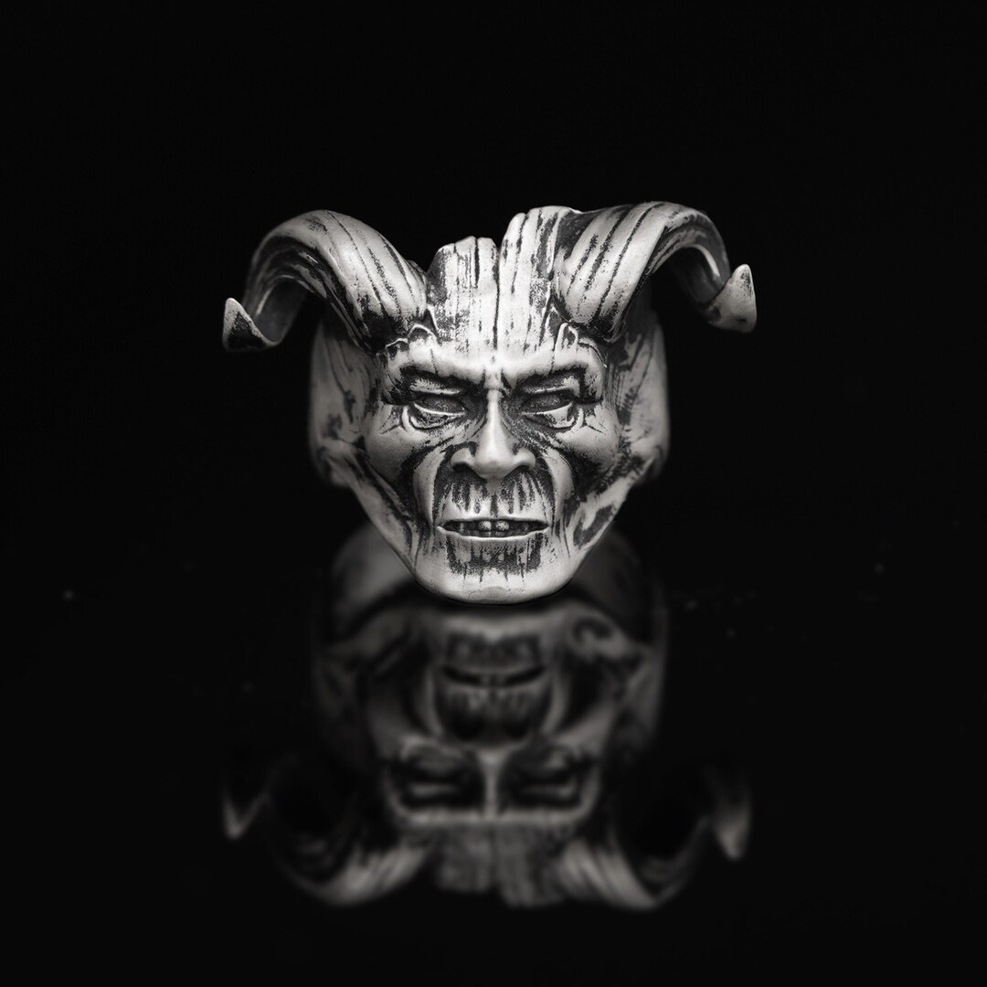 Wooden Face With Horns Ring, Demon Ring, Devil Ring, Handmade Sterling ...