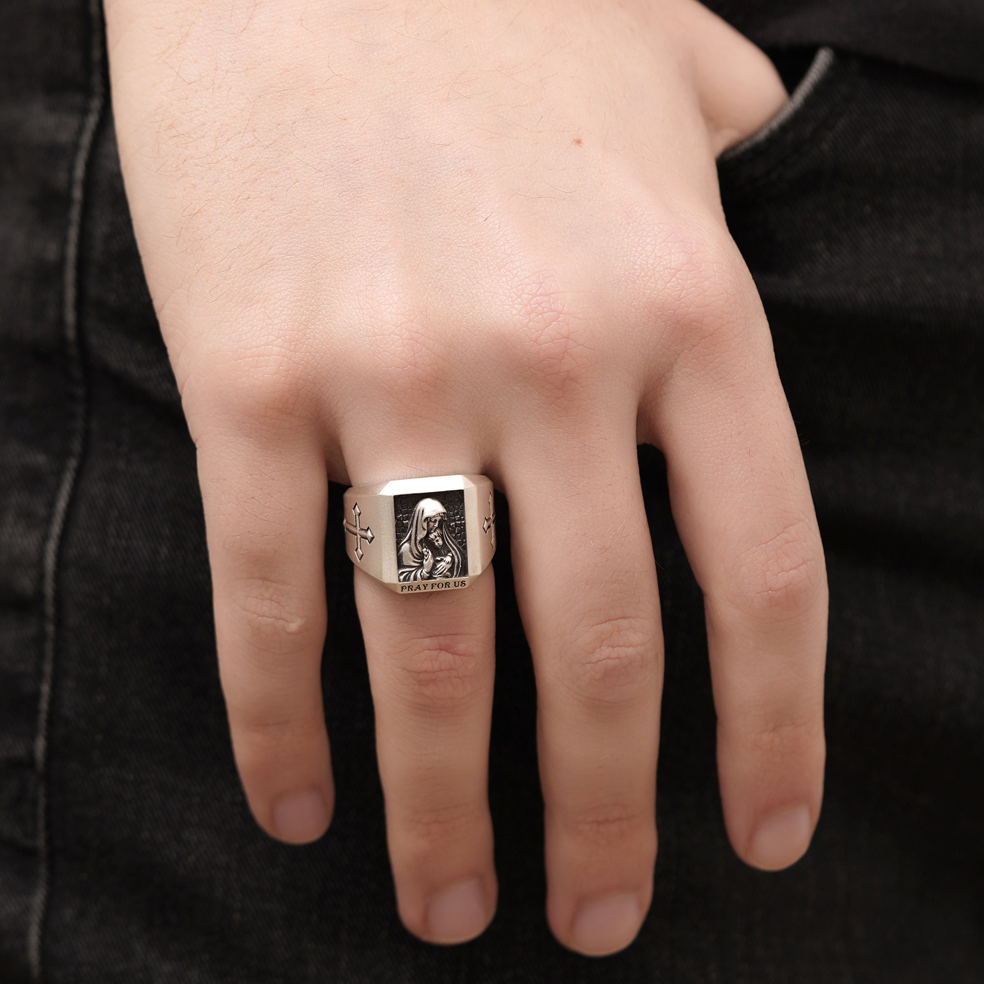 Virgin Mary Ring With Baby Jesus, Religious Jewelry, Catholic Ring ...