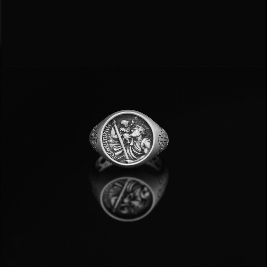 Saint Christopher Signet Ring, 925 Sterling Silver Religious Jewelry ...