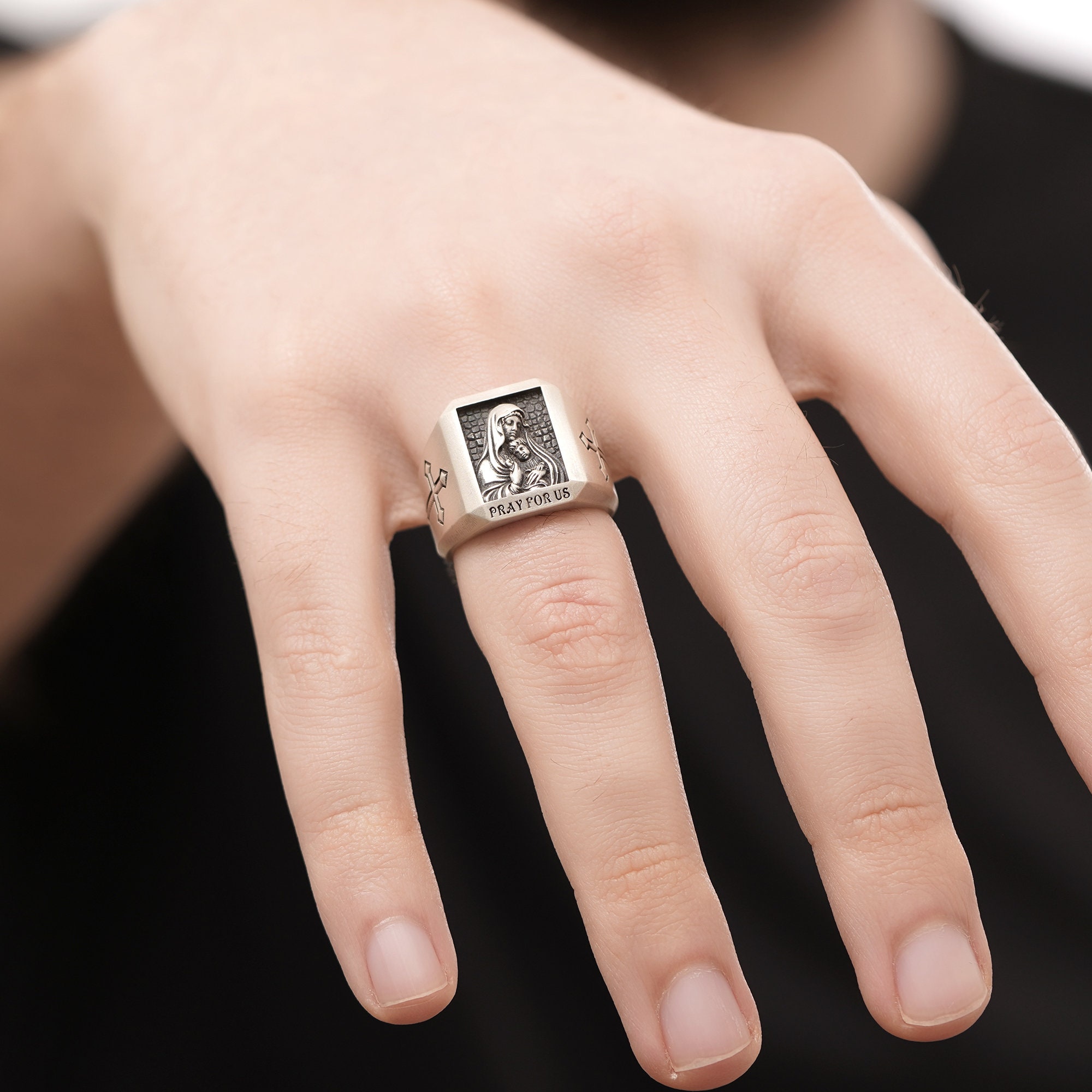 Virgin Mary Ring With Baby Jesus, Religious Jewelry, Catholic Ring ...