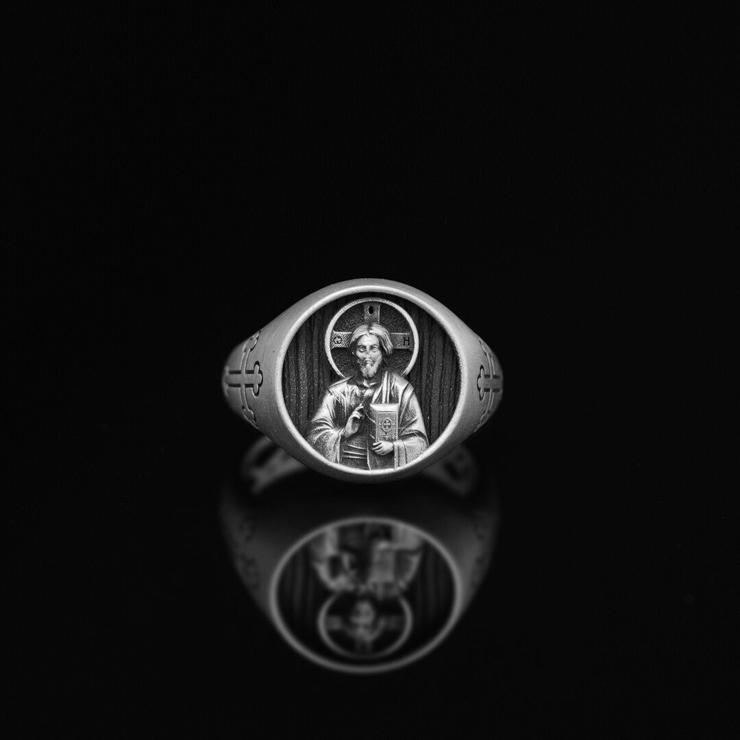 Jesus Christ Signet Ring for Men in Sterling Silver, Christian Unique ...