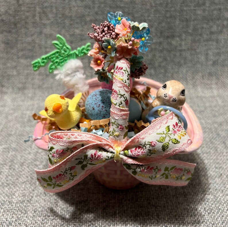 Vintage Easter - Spring Assemblage - Pink Ceramic Basket - Etsy