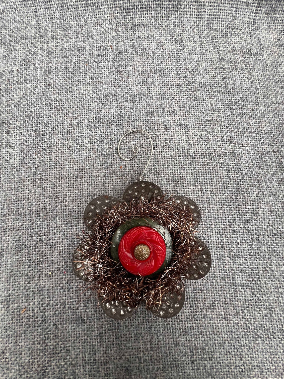 Vintage Upcycled Ornament Punched Tin Reflector Button - Etsy