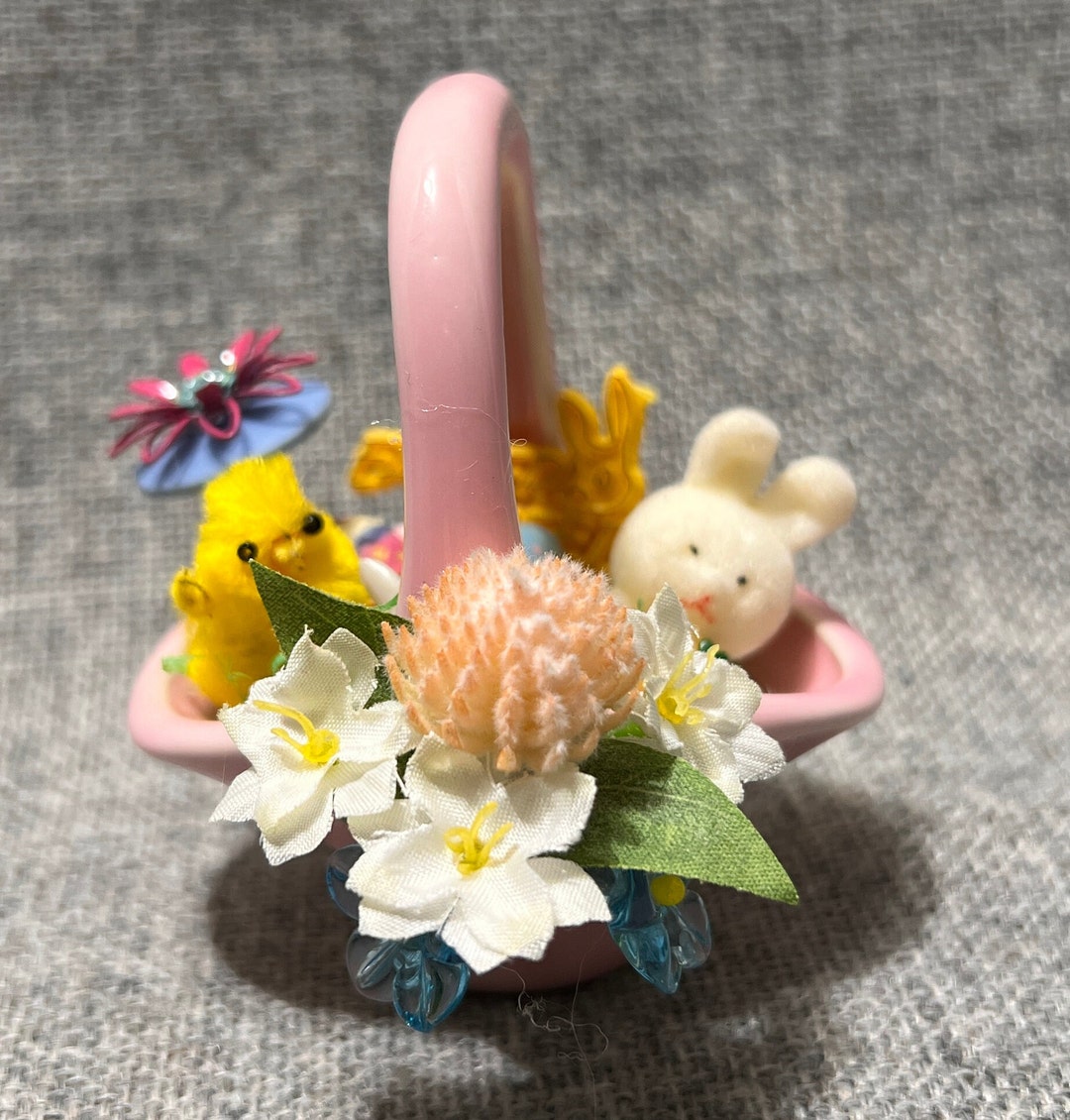 Vintage Easter - Spring Assemblage - Pink Ceramic Basket - Etsy