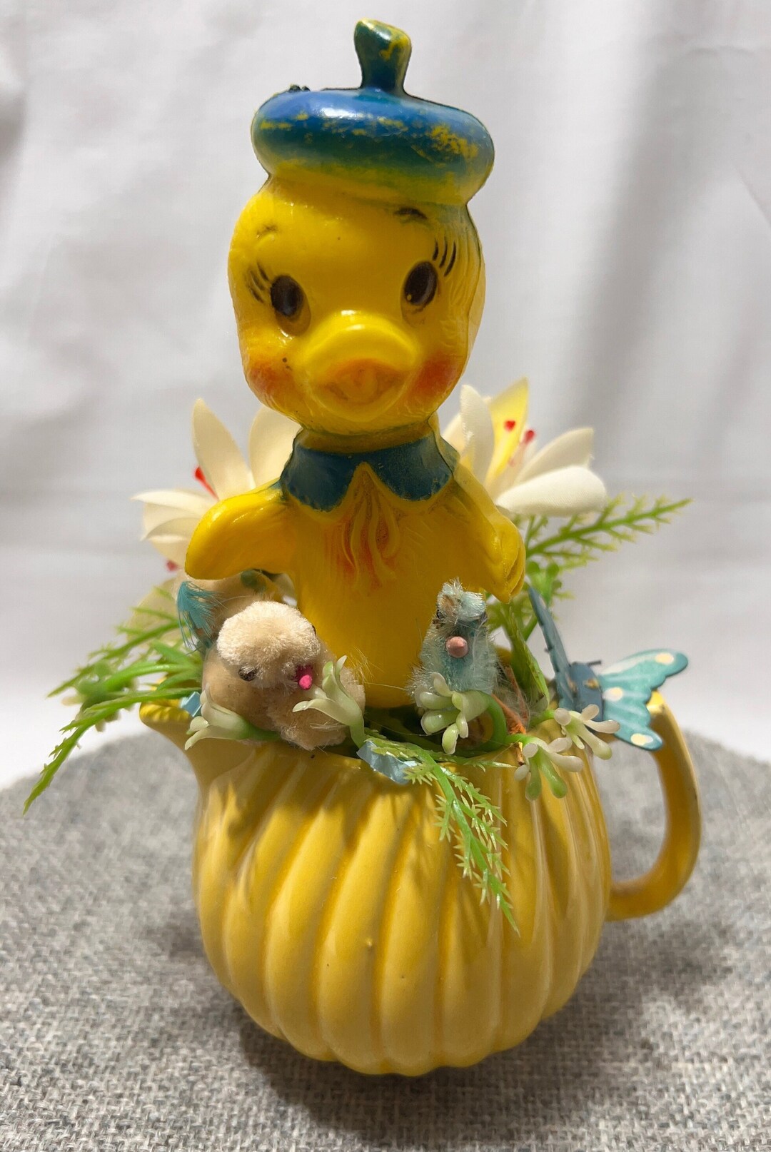 Yellow Ceramic Pitcher-vintage Blow Mold Duck easter-spring Assemblage ...