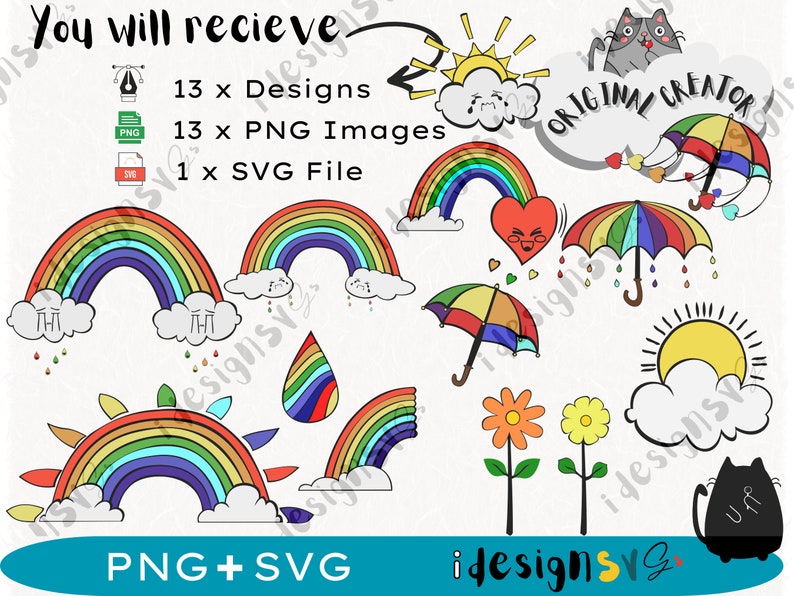 Rainbow Clip Art, Sun Vector, Cloud Clipart, Clouds Vector, Umbrella ...