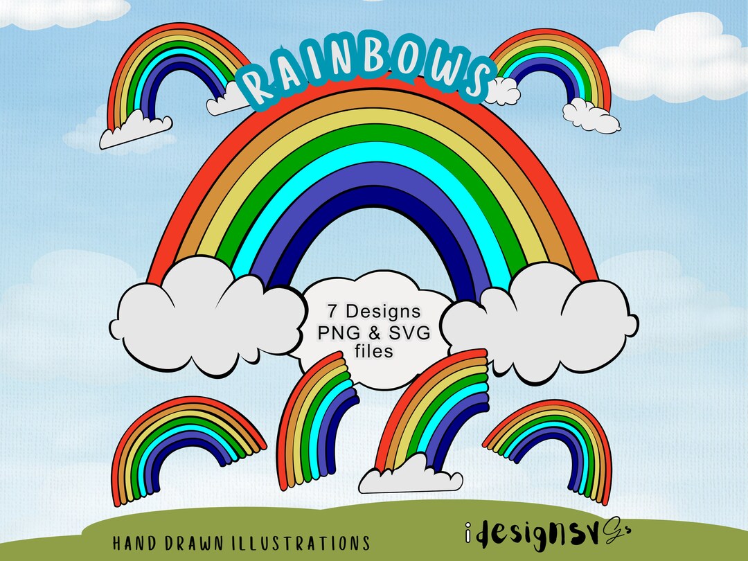 Rainbow Clip Art, Rainbow and Cloud, Rainbow Vector, Boho Rainbow ...
