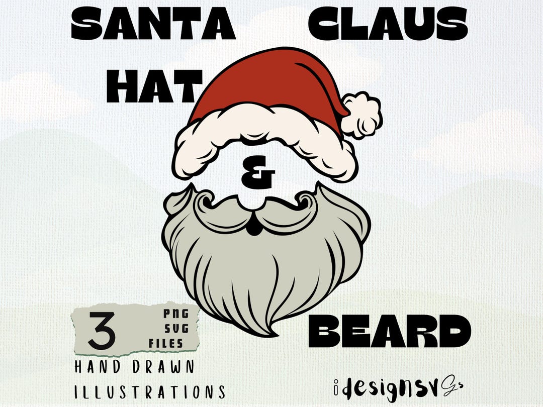 Santa Hat and Beard SVG, Santa Beard Clipart, Santa Beard Vector, Santa ...