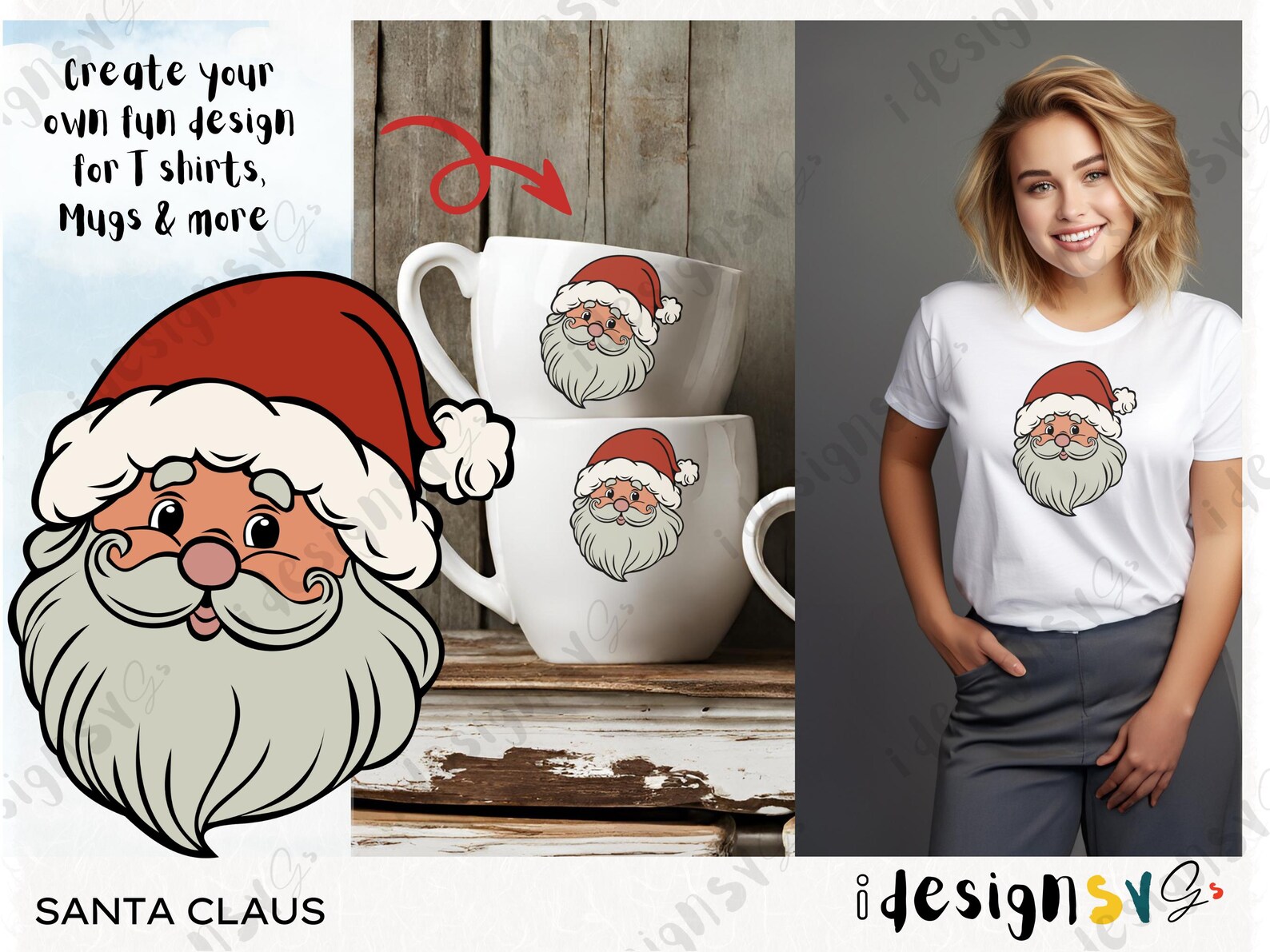 Santa Face SVG, Santa Claus Face SVG, Santa Head Clipart, Santa Face ...