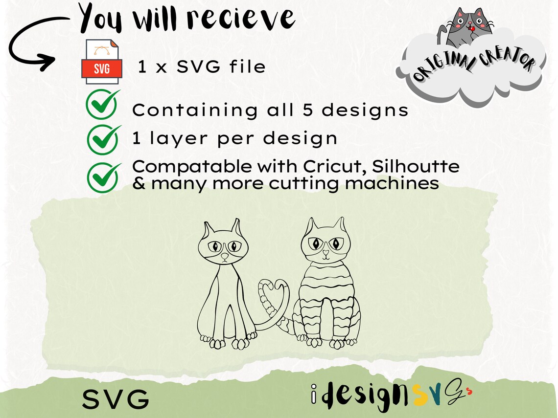 Cat Couple, Cute Cat Couple, Cat Clip Art, Cat Outline, Line Art Cat ...