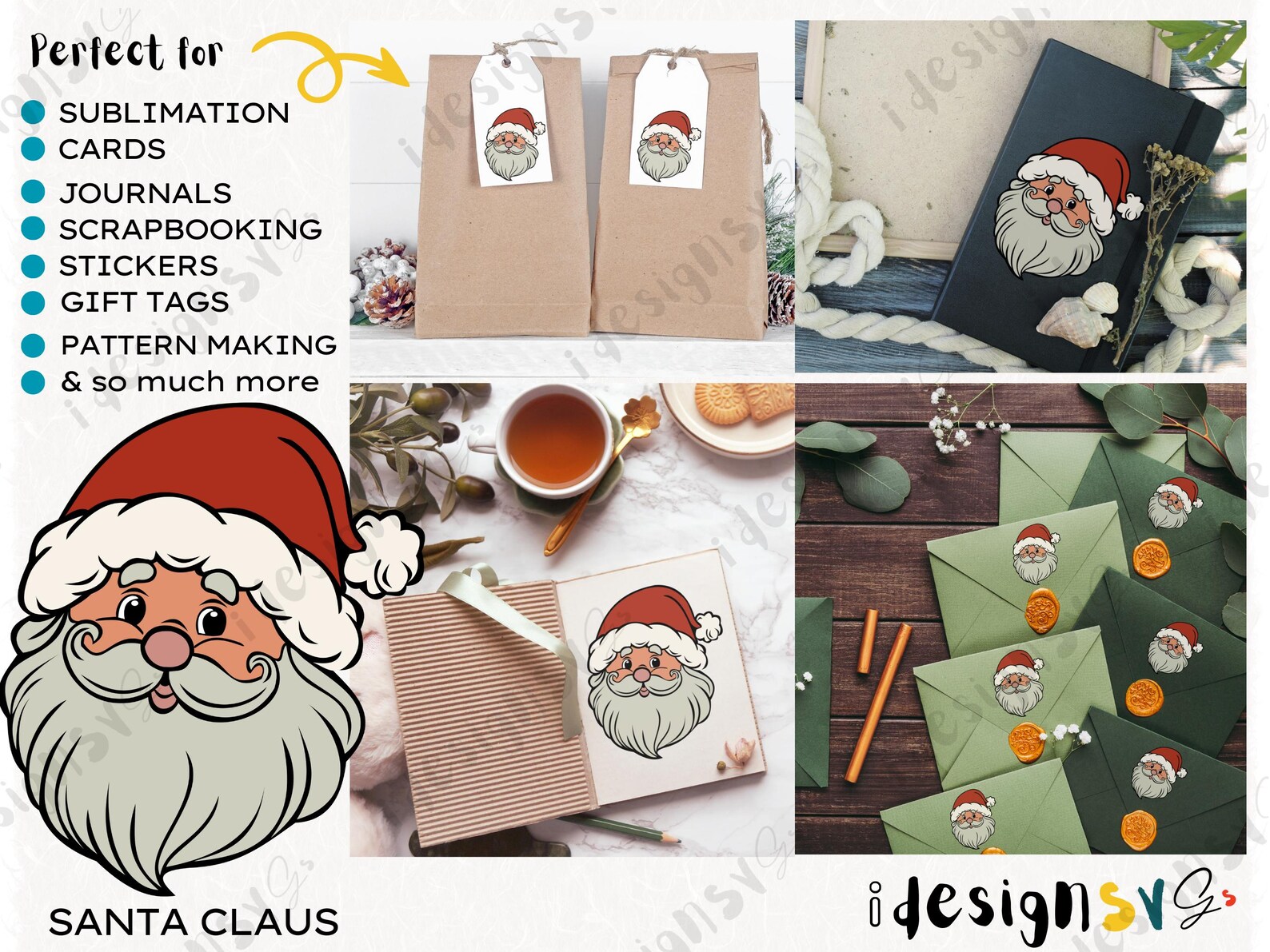 Santa Face SVG, Santa Claus Face SVG, Santa Head Clipart, Santa Face ...