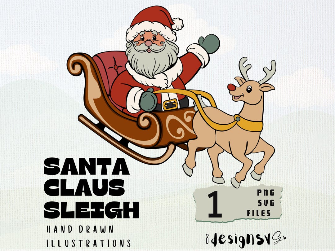 Santa Sleigh Clipart, Sleigh Clipart, Santa Sleigh SVG, Santa and ...
