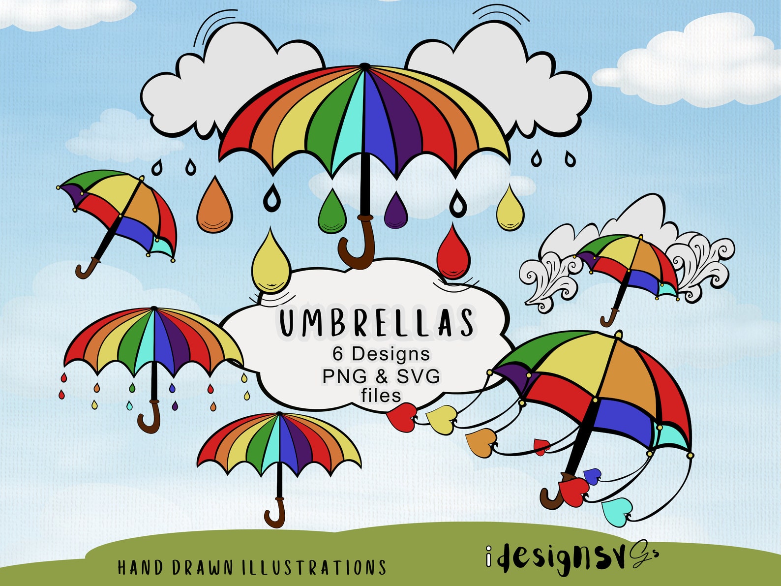 Umbrella Clip Art, Rainbow Umbrella, Umbrella Vector, Cute Umbrella ...