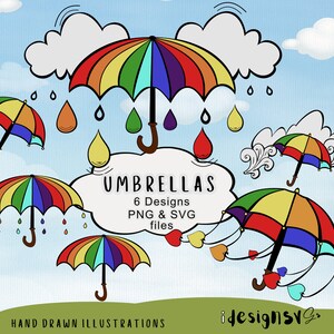 Rainbow Umbrella Clipart, Weather SVG, Heart, Cloud (PNG, SVG) - Etsy