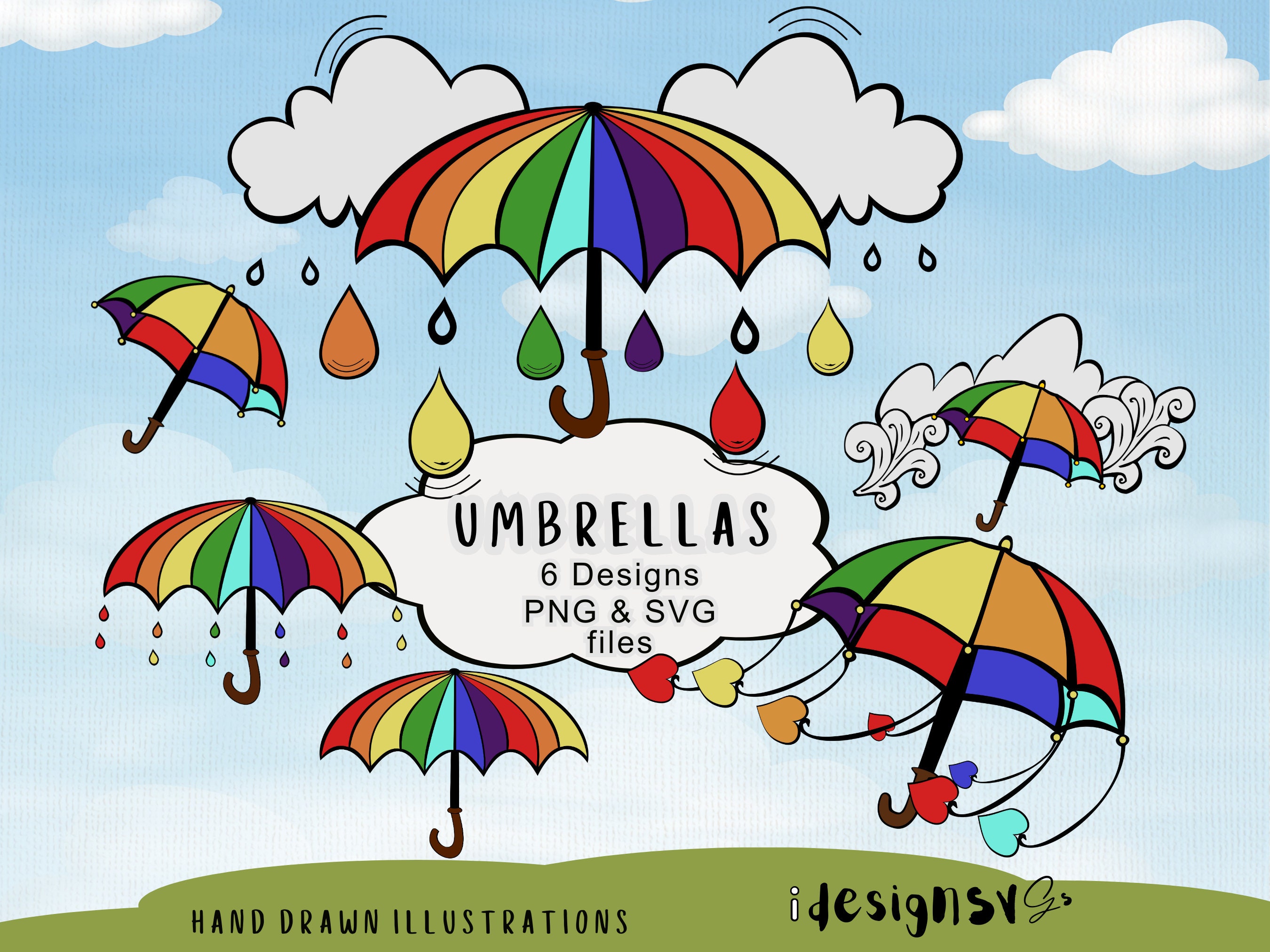 Umbrella Clip Art, Rainbow Umbrella, Umbrella Vector, Cute Umbrella ...